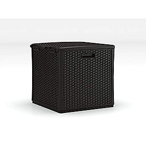 Suncast 30 Gallon Resin Outdoor Patio End Table Storage Box, Java