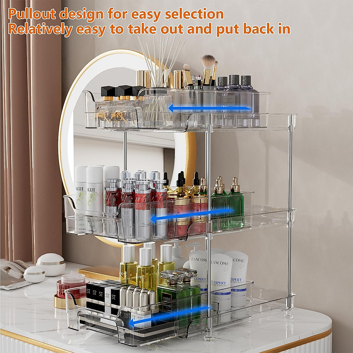 PTBSZCWY Under Cabinet Organizer Bathroom Organizer and Storage,Under Sink Organizers 3 Tier Clear Organizer With Dividers Organizer Medicine Storage, Kitchen Cabinet Pantry Dividers Organizer