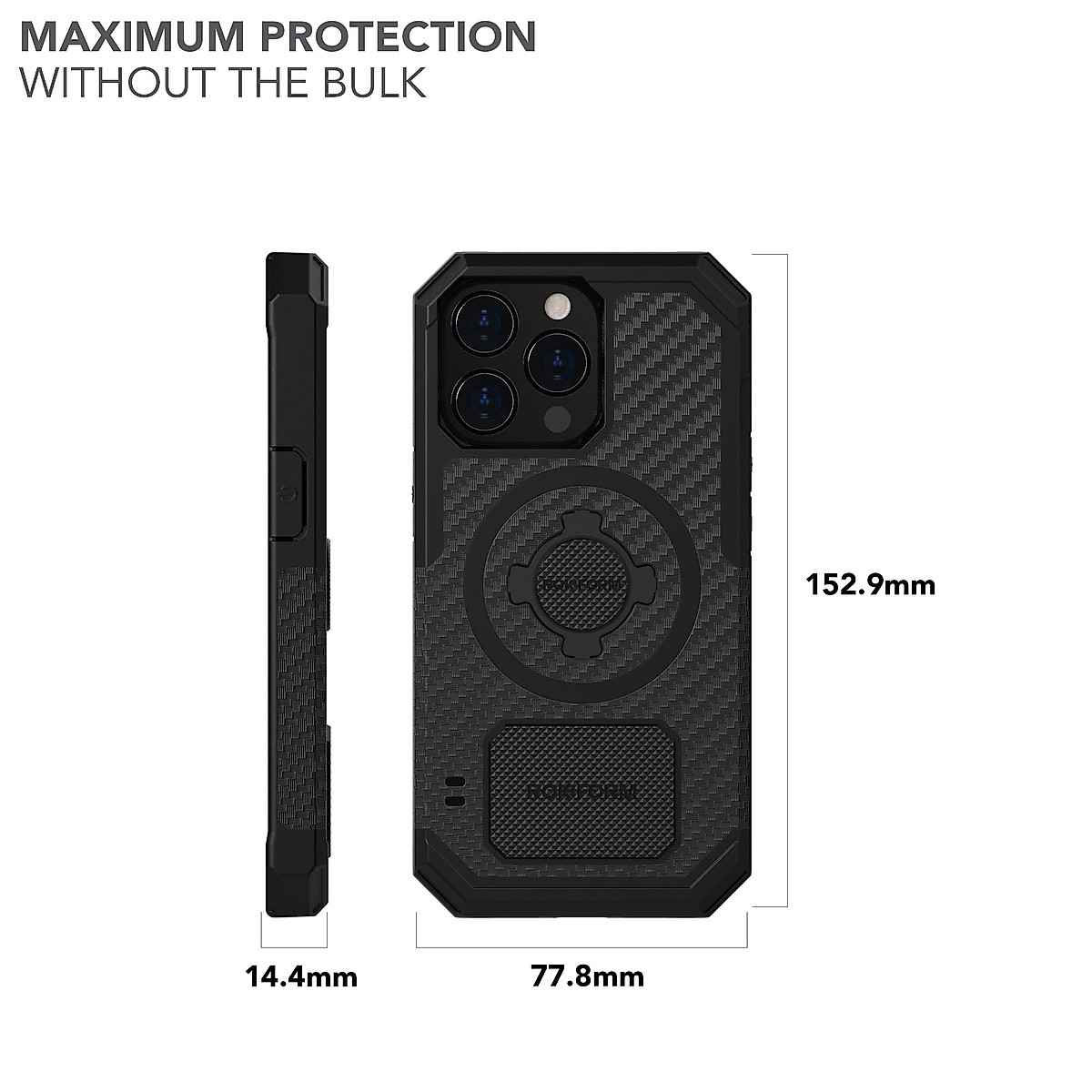 Rokform - iPhone 13 Pro Case, Rugged Series, Dual Magnet Plus MagSafe Compatible, Magnetic Protective Apple Gear, iPhone Cover with RokLock Twist Lock, Drop Tested Armor (Black)