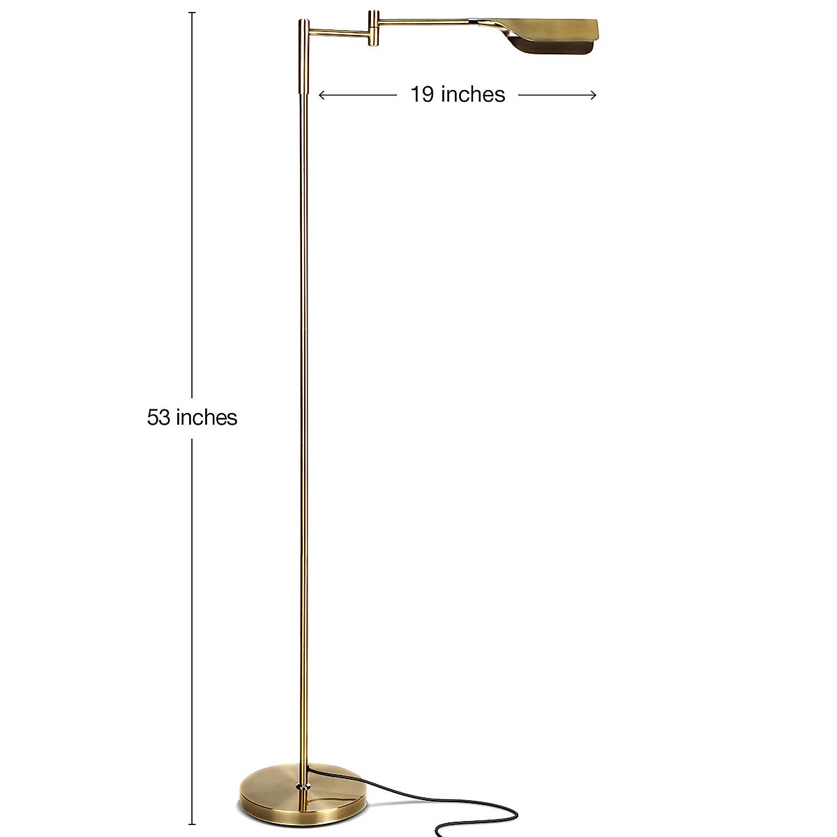 Brightech Leaf LED Floor lamp, Pharmacy LED Floor Lamp for Living Rooms & Offices, Adjustable Standing Lamp for Bedroom Reading, Tall Lamp for Sewing & Craftwork - Antique Brass/Gold