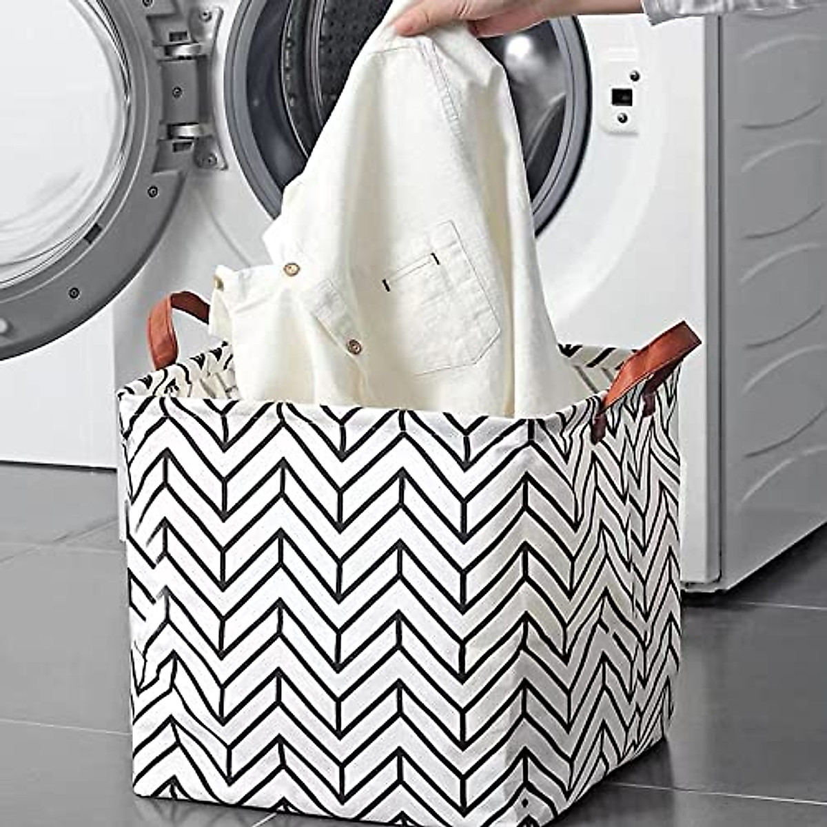 ESSME 3PACK Square Storage Bin,Cotton Fabric Laundry Baskets,Collapsible Waterproof Toy Storage Bin with Handles for Family Storage,Shelf Baskets,Bedroom(3pack Geometry)