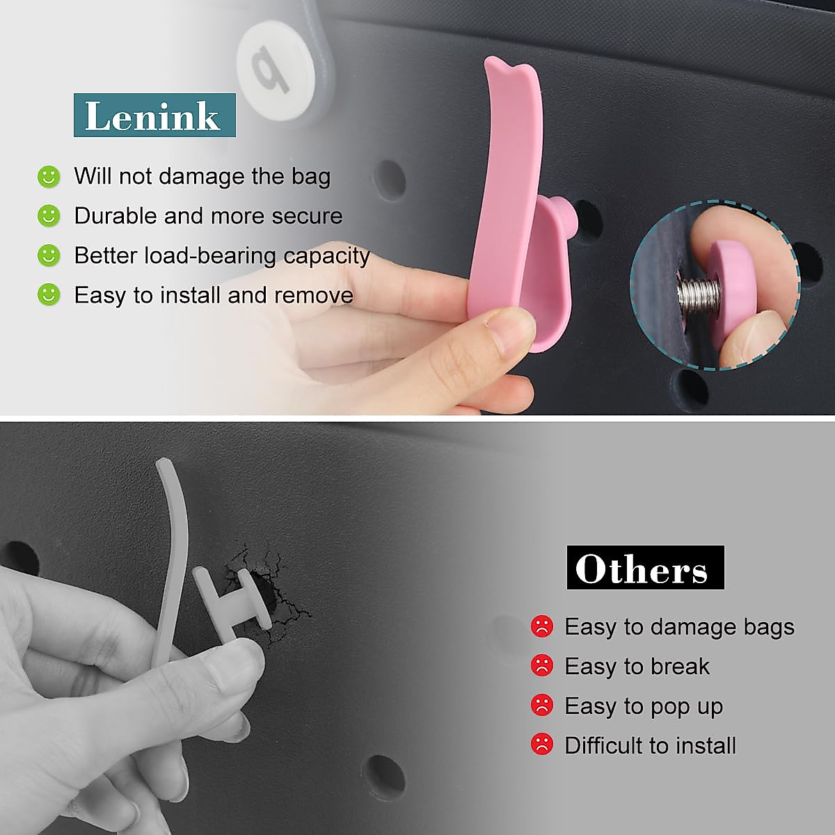 Lenink Hook Accessories Compatible with Bogg Bag, 3 Pack Insert Charm Keychain Holder for Beach Totes Bags, Hanging Keys, Water Bottles (Pink)
