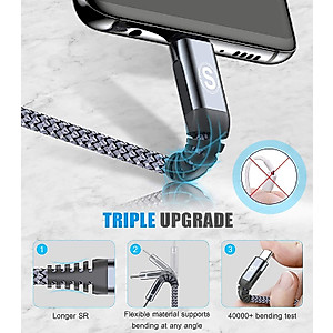 sweguard USB C Cable 3.1A Fast Charging [3Pack,10ft+6.6ft+3.3ft], USB-A to USB-C Charger Nylon Braided Cord for Samsung Galaxy S21 S20 S10 S9 S8 Plus/FE Note 20 10 9 8 7, A71 A51 A32,LG,Moto,PS5-Grey