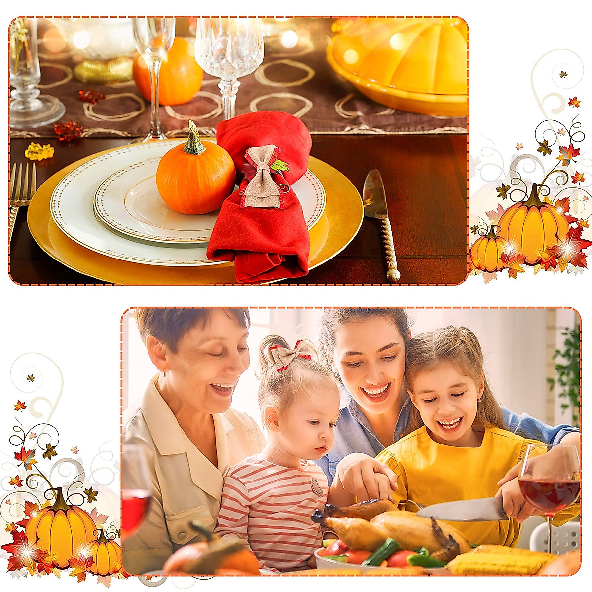 2 Rolls 10 Yards Fall Plaid Wired Edge Ribbons Thanksgiving Orange Buffalo Plaid Ribbon Burlap Fabric Ribbon Natural Wrapping Red Orange Edge Ribbon for Wedding Decor Autumn Crafts, 2.5 Inch