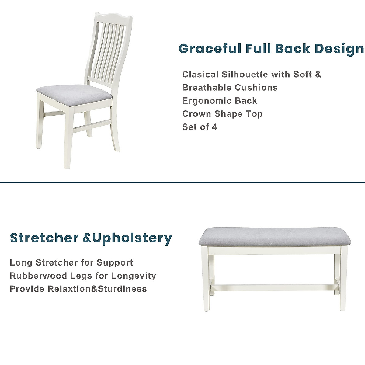 Bellemave Dining Table Set for 6 Kitchen Table with Bench and Chairs Farmhouse Wood Dining Room Table Set with Storage Drawer 6 Piece Dinner Table Set, Butter Milk