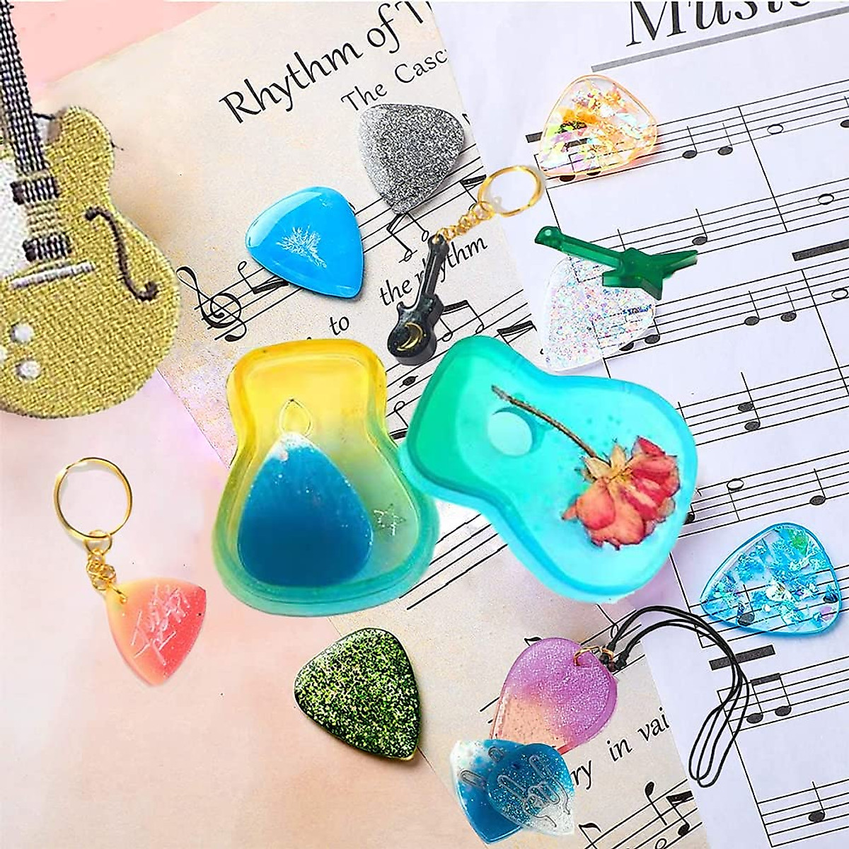 3Pcs Guitar Pick Resin Molds Guitar Triangle Plectrum Silicone Molds for Resin Casting Guitar Pick Case Mold Guitar Pendant Epoxy Molds for Musical Accessories Keychain
