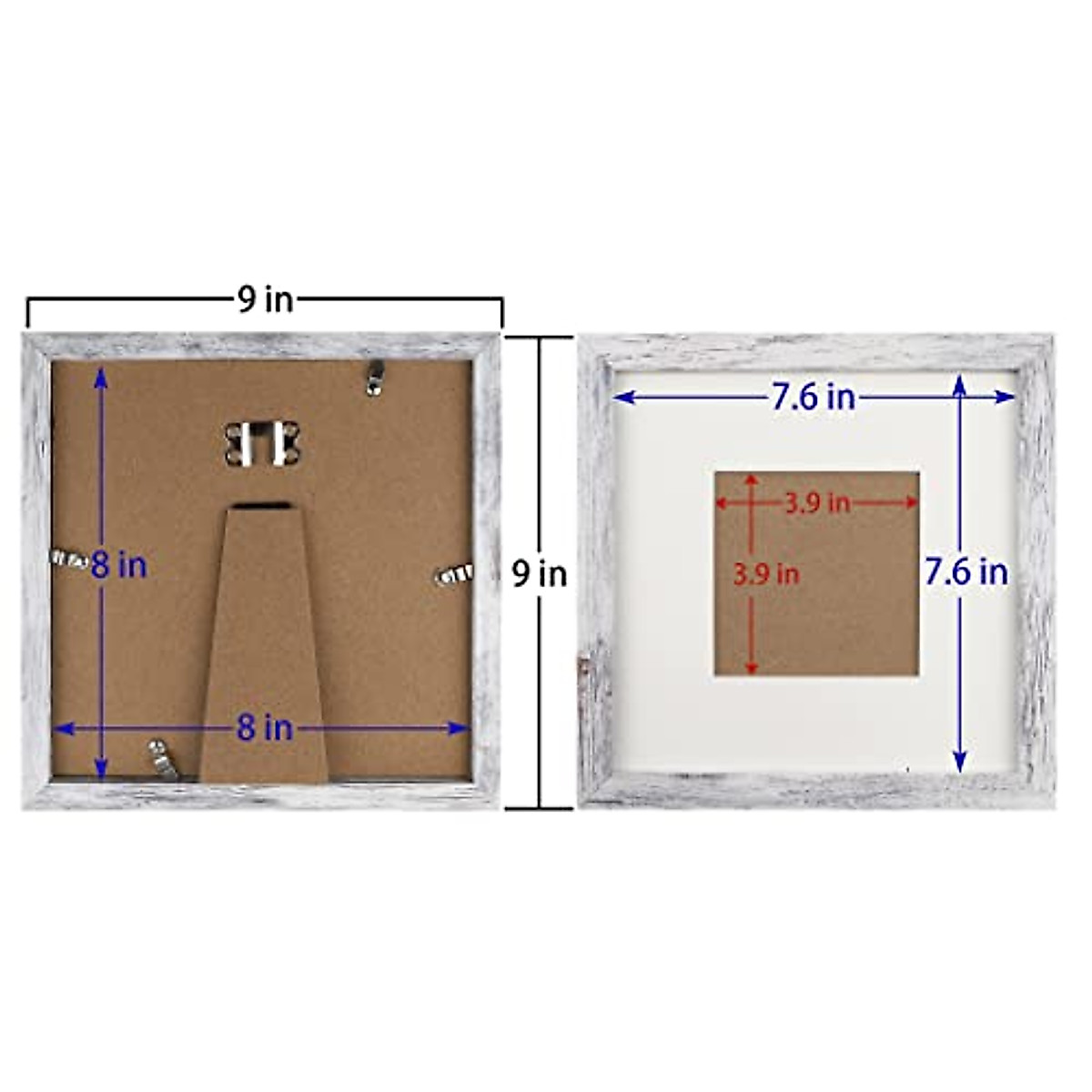 TOFOREVO 8x8 Picture Frames Set of 4 Distressed White Wood Grain Photo Frame for Gallery Wall Mounting or Tabletop Display