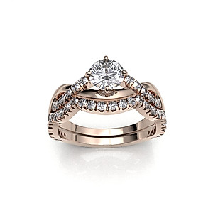 0.70 Carat TCW Round Diamond Infinity Engagement Ring Set 14K Gold Ladies Wedding Band 0.33 Carat Solitaire Diamond Split Shank Pave Set Stackable Ring For Women Color HI / Clarity I1 (rose-gold)