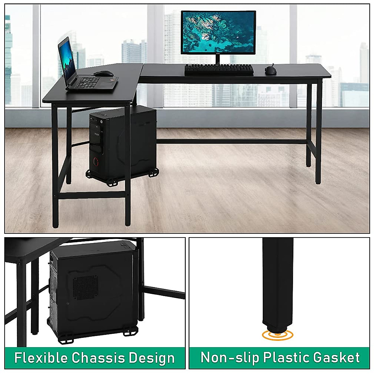 PayLessHere L Shaped Desk, 54" Gaming Desk, Computer Desk, L Desk, Home Office Desk Space Corner Study Desk Workstation Easy to Assemble(Black)