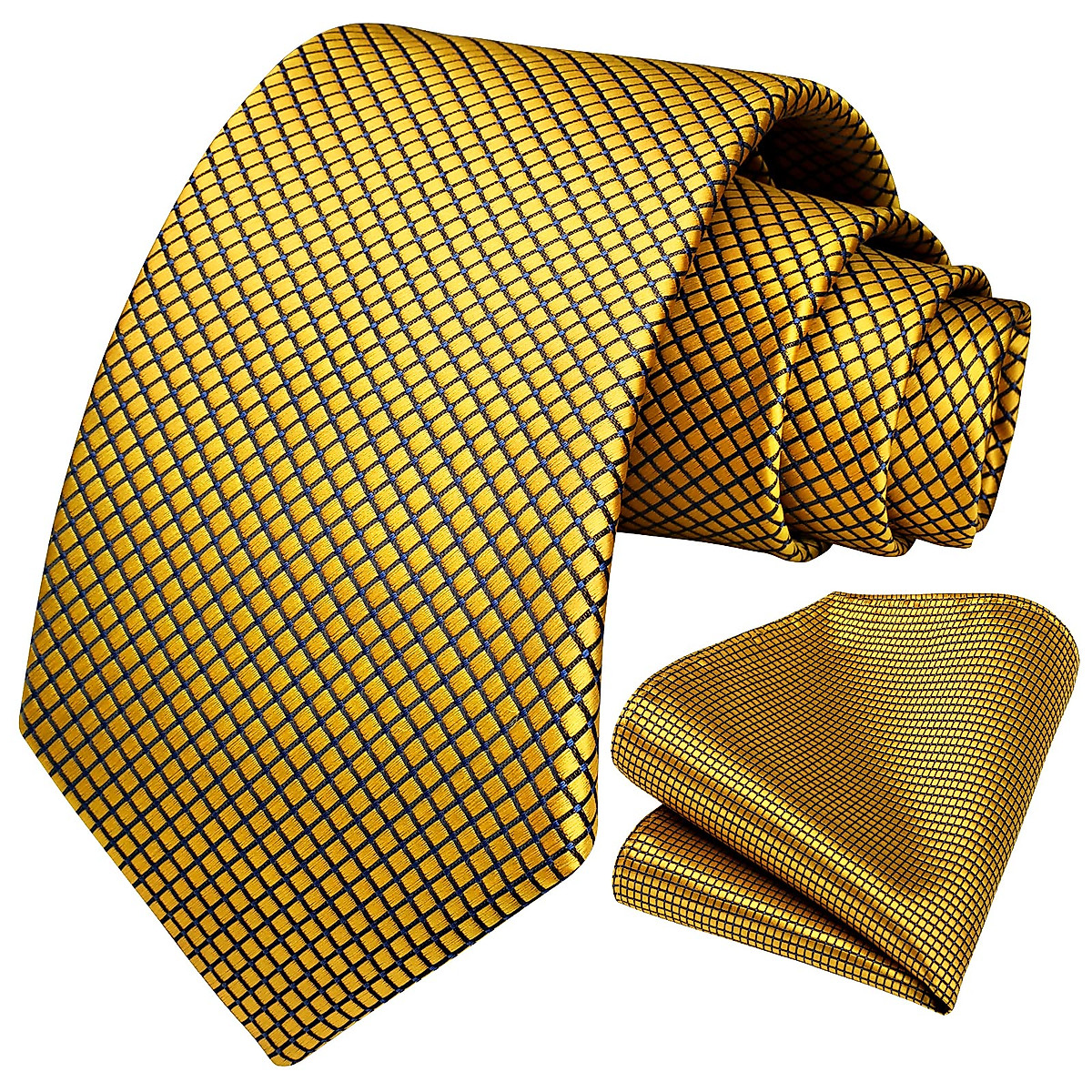 HISDERN Gold Ties for Men Yellow Gold Tie Pocket Square Set Classic Gold Mens Ties Silk Woven Necktie Handkerchief Formal Business Neckties Party