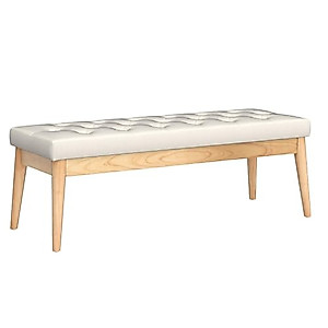 Tbfit Extra-Long Upholstered Tufted Bed Bench Seat for Bedroom, Entryway Wood Bench with Sturdy Wooden Legs, Buttoned Vanity Rectangle Dining Bench(Beige)