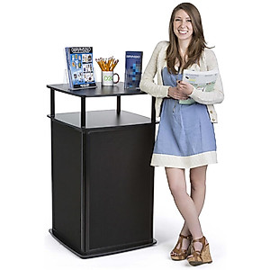 Displays2go Portable Trade Show Counter with Travel Bag, Locking Compartment - Foldable Booth Display Counter for Events - Black (LCTCNTBLK)