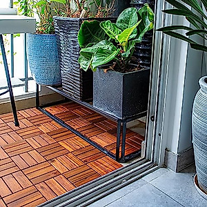 CLOVERHOLM Interlocking Deck Tiles 12x12 inches, 10PCS Waterproof Acacia Wood Patio Tiles, Easy Snap Flooring Tiles for Indoor and Outdoor,Balcony, Entry, Poolside Tiles (Tiles-Teak-P9)