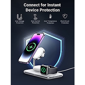 UGREEN MFi-Certified 25W 3-in-1 MagSafe Wireless Charging Station, 15W Fast Charging for iPhone 14/13/12 MagSafe Series, Compatible with Apple Watch, AirPods Series (No AC Adapter)