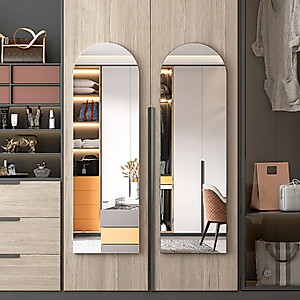 Kasibie Arched Full Length Mirror, 47"x14.5" Wall Mounted Mirror, Over The Door Hanging Mirror, Arched Mirror for Bedroom Living Room (White)