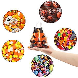 DIYASY 72 Pcs Halloween Drawstring Treat Bags for Kids, Small Plastic Candy Bags with Handle for Kids Trick or Treat Halloween Party Favors Supplies