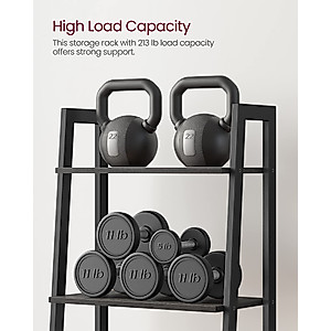 VASAGLE Ladder Shelf, 4-Tier Bookshelf, Storage Rack, Bookcase with Steel Frame, for Living Room, Home Office, Kitchen, Bedroom, Industrial Style, Charcoal Gray and Black ULLS044B04