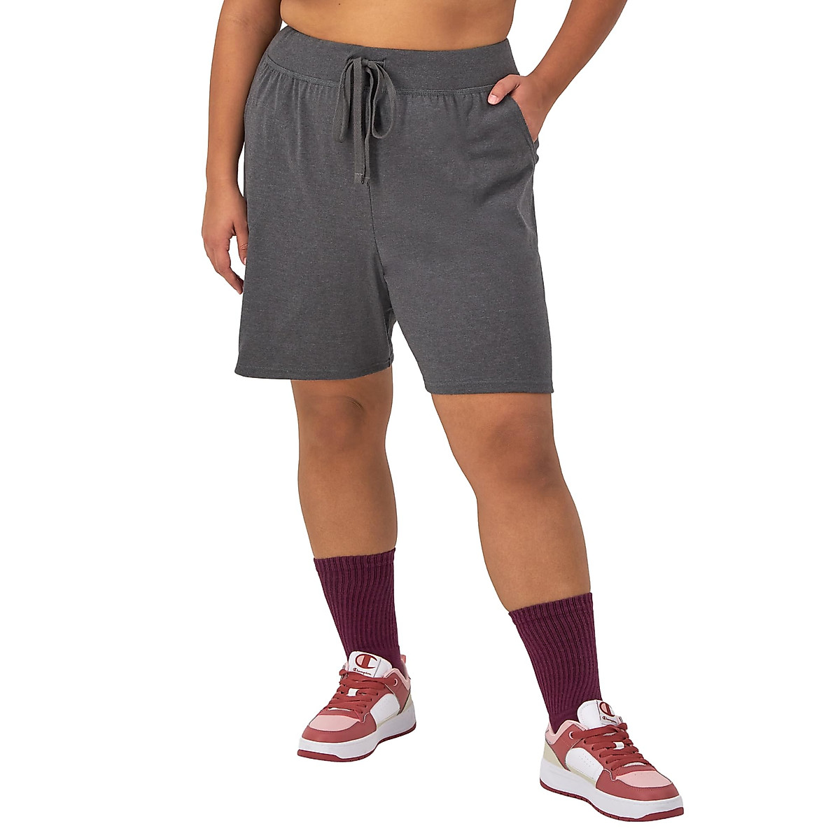 Champion, Lightweight Lounge, Soft Jersey Comfortable Shorts for Women (Plus Size Available), Granite Heather, Small