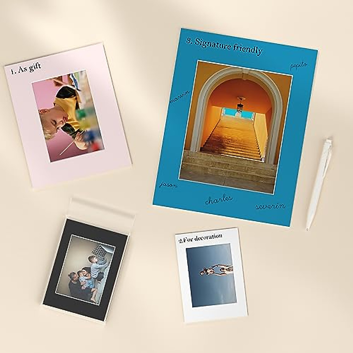 eletecpro 5 Pack Acid-Free Picture Mats Set, 8x10 Inch Core Bevel Cut Mats, Backing Boards, Clear Bags for Framing 5x7 Inch Photos, Artwork, Prints, Display and Preserve Cherished Pictures