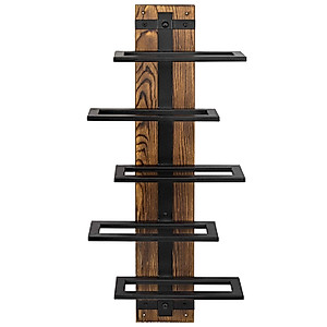 MyGift 5 Tier Rustic Burnt Wood & Industrial Black Metal Wall Mounted Wine Rack Bottle Display Storage Shelf Decorative Organizer