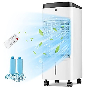 LDAILY 3-in-1 Evaporative Air Cooler, Wide Oscillating Air Cooler w/ 4 Modes, 3 Speeds, 2-12H Timer, Remote Control & 2 Ice Packs, 3.5L Water Tank, Air Cooler for Room Home Office