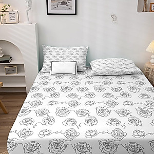 Flower Sheets Full Size, Floral Bed Sheets, Patterned Bedding Sheets & Pillowcases 4 Piece Set - Soft Microfiber Deep Pocket Fitted Sheet & Flat Sheet & 2 Pillow Cases H3-&-320