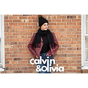 CALVIN & OLIVIA Soft Cashmere Feel Scarf Unisex Classic Plain Solid Tartan Winter Scarves Ombre Buffalo Tartan Tweed Houndstooth Gift for Men Women Black