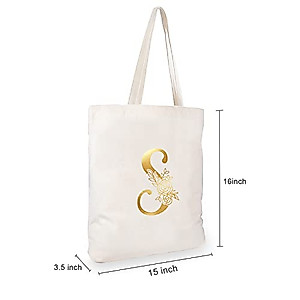 CARAKNOTS Canvas Tote Bag Initial S Birthday Gifts for Women Personalized Monogrammed Tote Bag for Wedding Valentine's Christmas Graduation Gifts for Teacher Mom Friends Sister Initial Bag Cotton