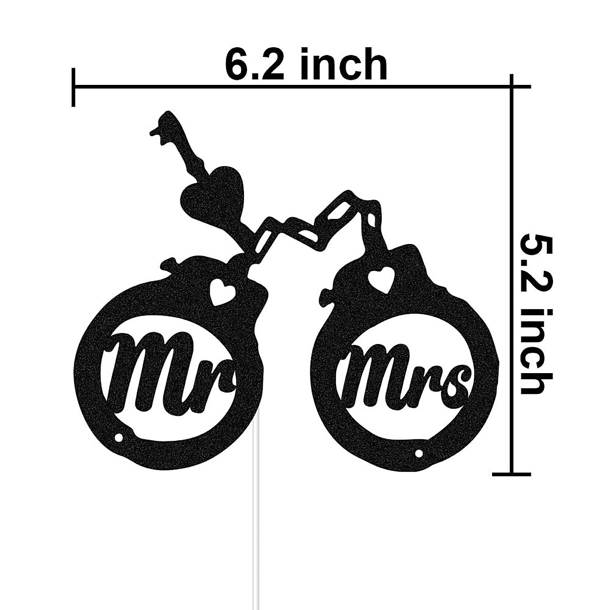 LHUBA Police Handcuffs Mr & Mrs Wedding Cake Topper Bride & Groom Wedding Engagement Cake Decoration Funny Wedding Party Decor Black Glitter