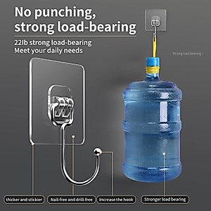 Large Adhesive Hooks for Hanging Heavy Duty Wall Hooks 22 lbs Self Adhesive Towel Waterproof Transparent for Bags Bathroom Shower Outdoor Kitchen Cups Door Coat Sticky Hooks (Transparent, 8pcs)