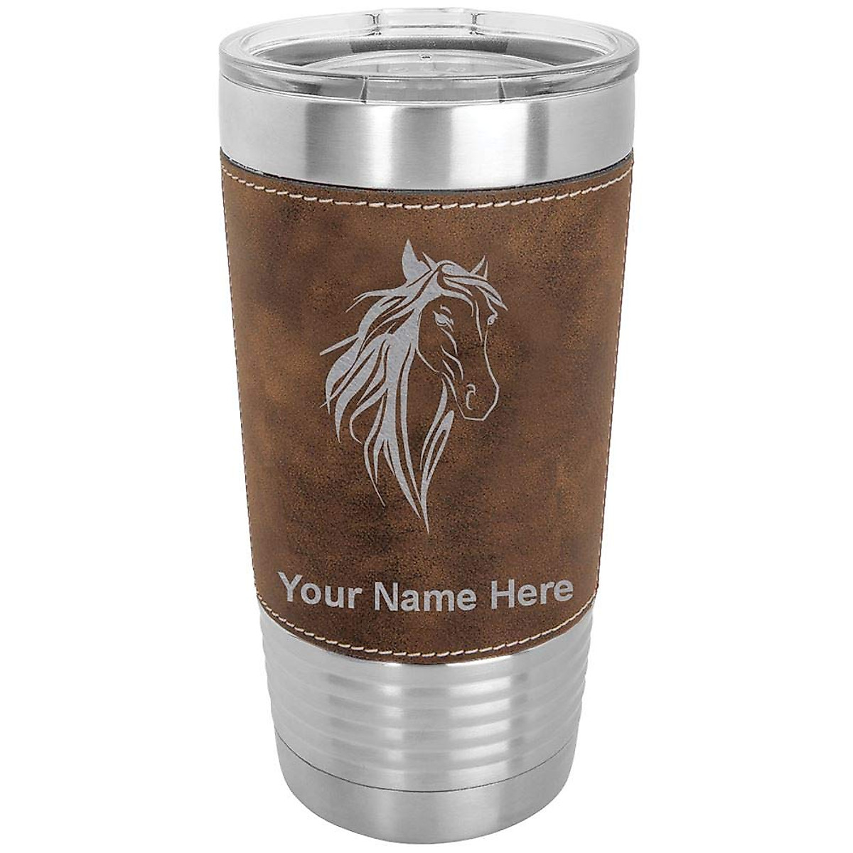 LaserGram 20oz Vacuum Insulated Tumbler Mug, Horse Head 3, Personalized Engraving Included (Faux Leather, Rustic)
