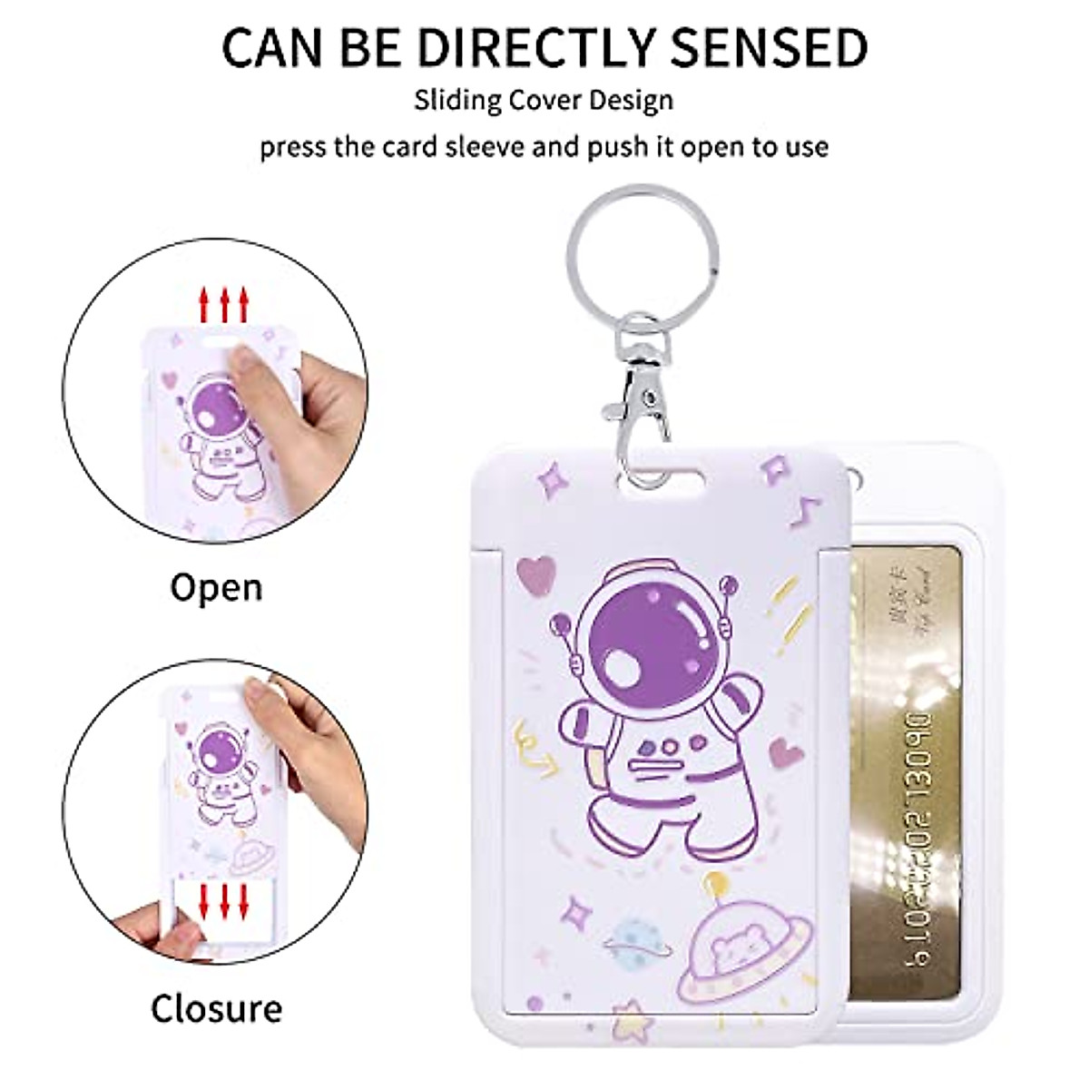 Fycyko Compatible with AirPods 2 Case Clear Cute Cartoon Rabbit Keychain Protective Cover Space Astronaut Purple Pattern Card Cover Credit Card ID Window Design for AirPods 2 &1