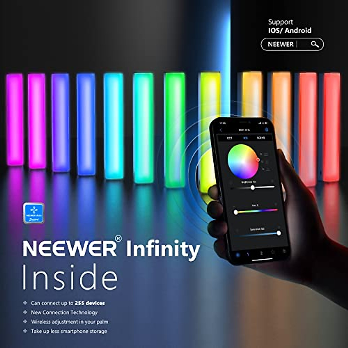 NEEWER RGB LED Video Light Stick, Touch Bar & APP Control, Magnetic Handheld Photography Light, Dimmable 3200K~5600K CRI98+ Full-Color LED Light with 6400mAh Built-in Battery, 17 Light Scenes - RGB1