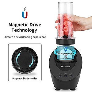 La Reveuse Personal Blender for Shakes and Smoothies 200 Watt with Magnetic Drive Technology 10 oz BPA-Free Portable Travel Bottle (Black)