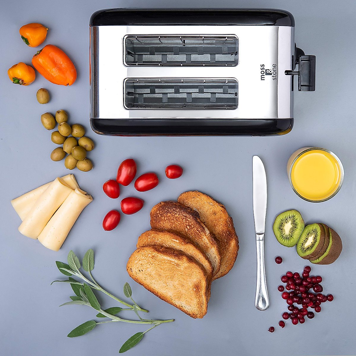 Moss & Stone 2 Slice Toaster, 1.5in Extra-Wide Slot Toaster For Bagel & Defrost with 5 Shade Settings, Bread Toaster 2 Slice With Removable Crumb Tray (black toaster)