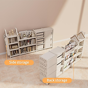 UNICOO Kids Toy Storage Organizer with Removable Bins, 4-Tier Bookshelf and Cabinet - Pull-Out Drawers Shelf for Toddlers - Space-Saving Solution for Nursery, Playroom, Study Room (White)