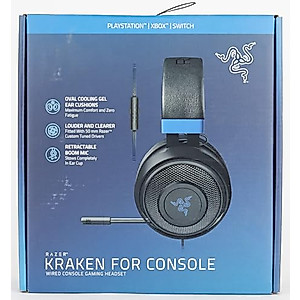 Razer Kraken for Console - Wired Console Gaming Headset (Custom-Tuned 50 mm Drivers, Cooling Gel-Infused Ear Cushions, Unidirectional Retractable Microphone, Cross-Platform) Black-Blue