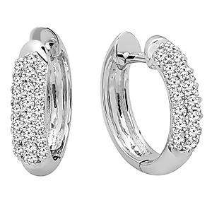 Dazzlingrock Collection 0.30 Carat (ctw) Round Lab Grown Diamond Ladies Huggies Hoop Earrings 1/3 CT, 10K White Gold