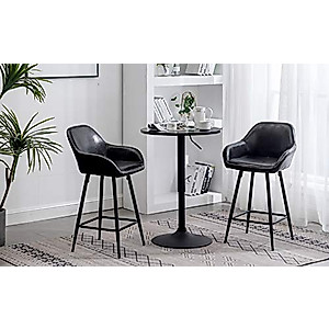 BTEXPERT 25 inch Bucket Black Faux Leather Accent Dining Bar Chair Set of 2