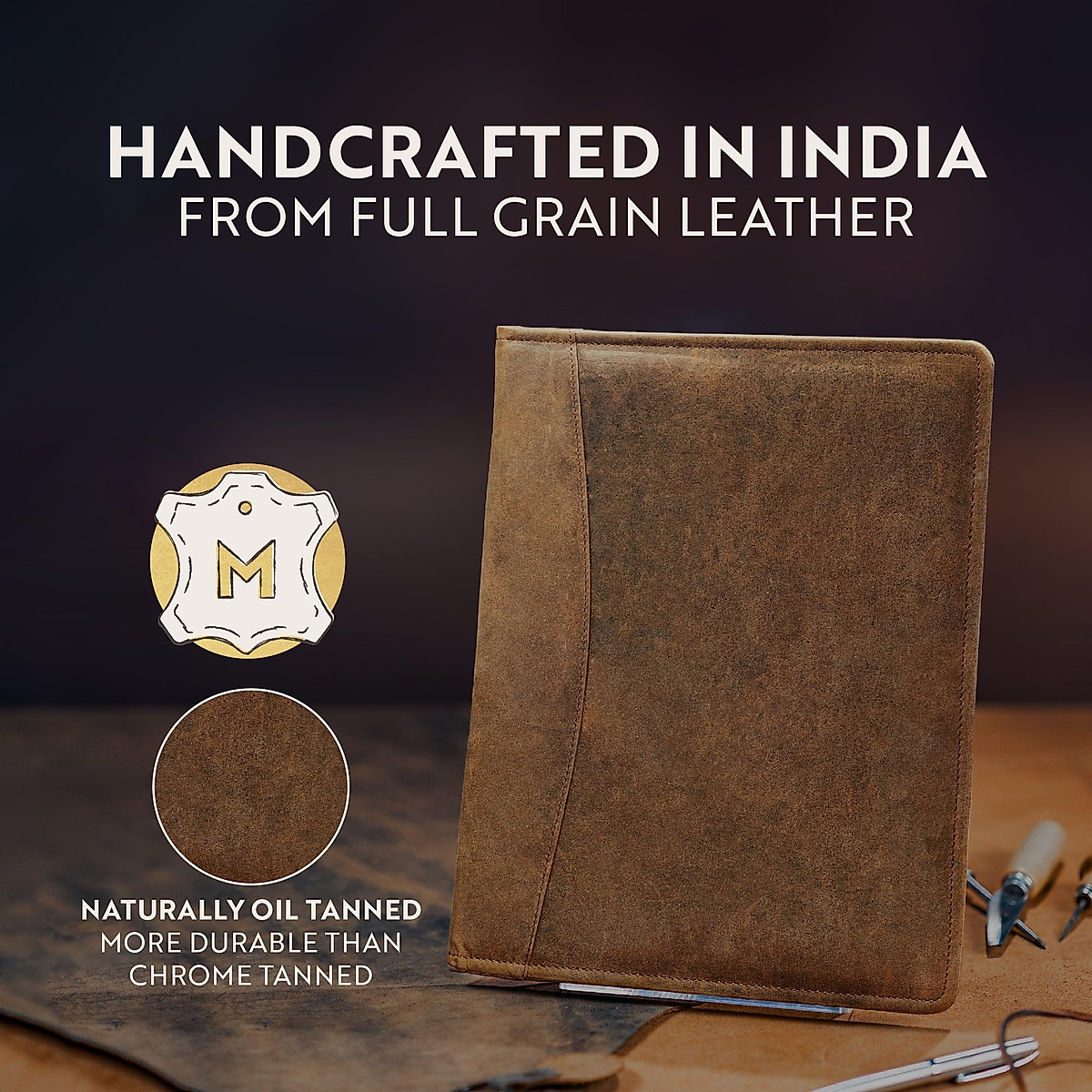 Leather Portfolio Professional Organizer Padfolio – Resume Folder with Luxury Pen, Stylish Document Folio for Letter Size Writing Pad w/ Business Card Holder, Portfolios for Men & Women MOONSTER®