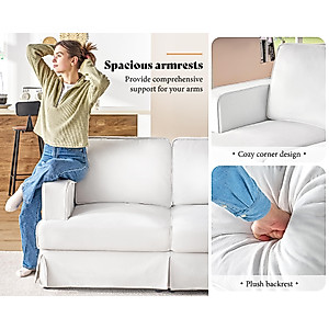 AMERLIFE Sofa, 89 inch Slipcovered Couch, 3 Seater Sofa Comfy Couch for Living Room Office, Linen White Couch