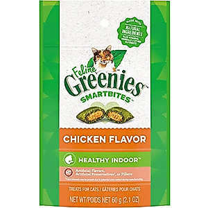Feline Greenies Smartbites Healthy Indoor Cat Treats, Chicken Flavor, 2.1 Oz, (3 Pack)