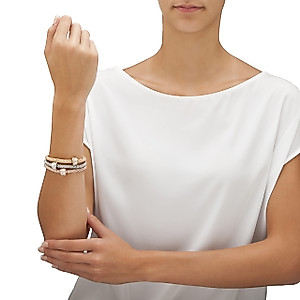 PalmBeach Goldtone Silvertone and Rose Goldtone Crystal 3 Piece Stretch Bracelet Set, 8 inch Length