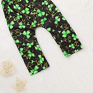 St. Patrick's Day Toddler Girl Outfit Long Sleeves Top+Clovers Pants+Scarf Toddler Girl St Patrick's Day Clothes (Dark Green, 5-6T)