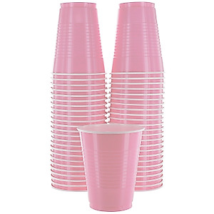 Amcrate Disposable Plastic Cups, Pink Colored Plastic Cups, 18-Ounce Plastic Party Cups, Strong and Sturdy Disposable Cups for Party, Wedding, Christmas, Halloween Party Cup, 50 Pack