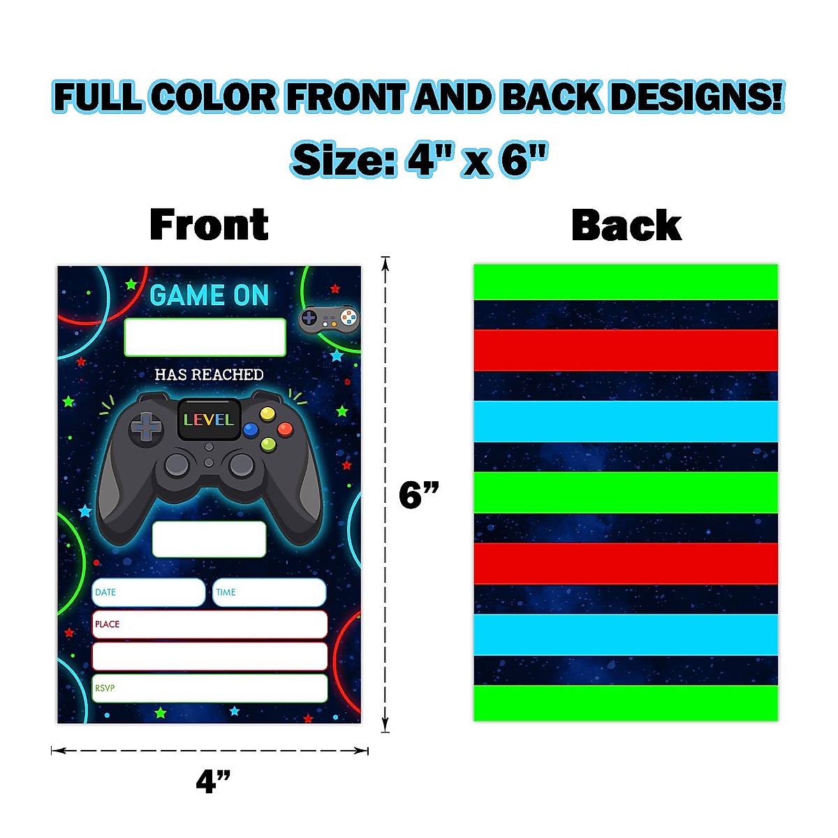 Neon light Arcade Party Invitations for Kids, Kids Game On Video Game Birthday Invitation Cards, Birthday Invites for Boys Teen, Kid's Party Decoration Supplies, 20 Invitations with Envelopes - JY606