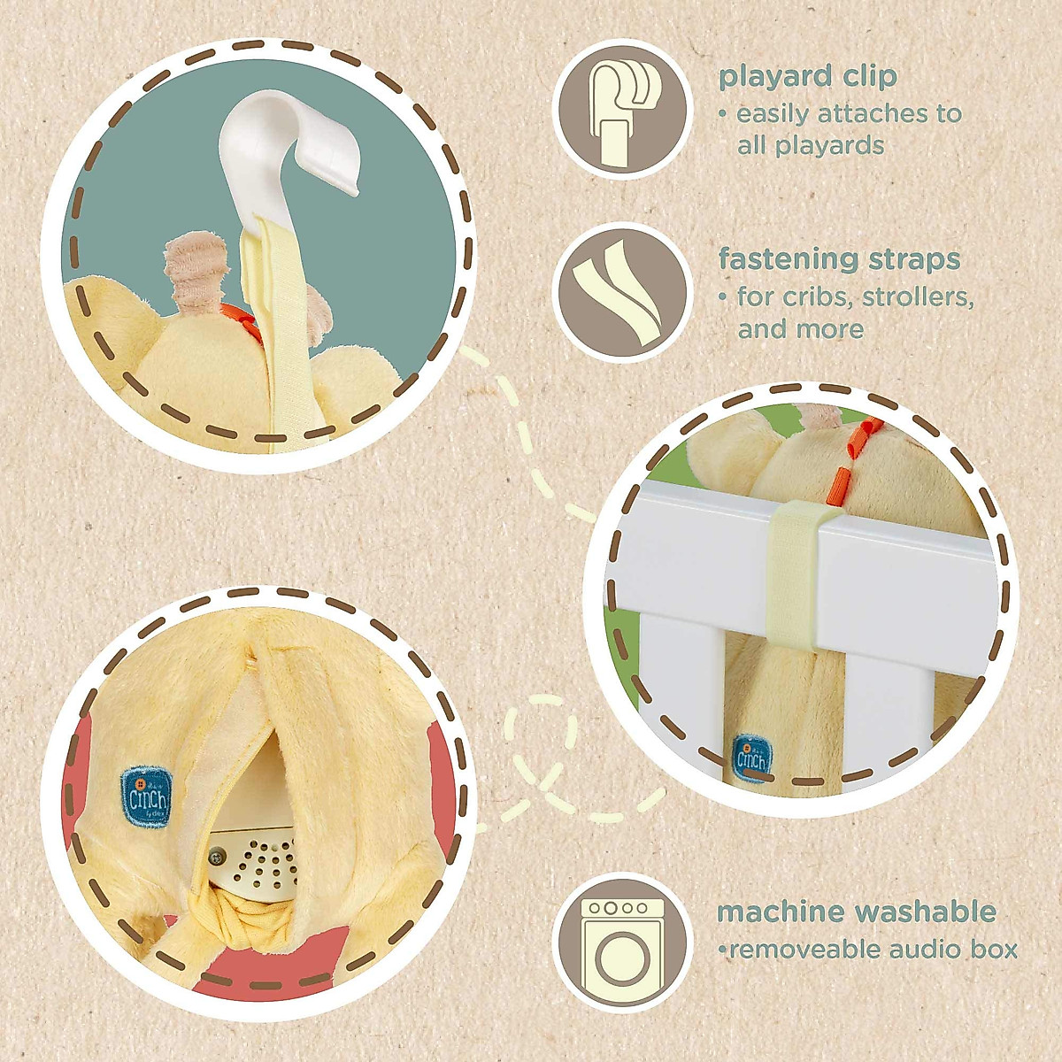 Cinch by dexbaby Plush Mini Giraffe - Sleep Aid Womb Sound Soother w/Playard and Crib Attachment