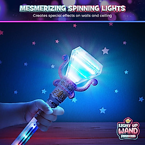 IPIDIPI TOYS Light Up Spinning Diamond Wand, Rotating Magic Princess Toy, Sensory Pretend Play for Kids Girls and Boys, Christmas Stocking Stuffers