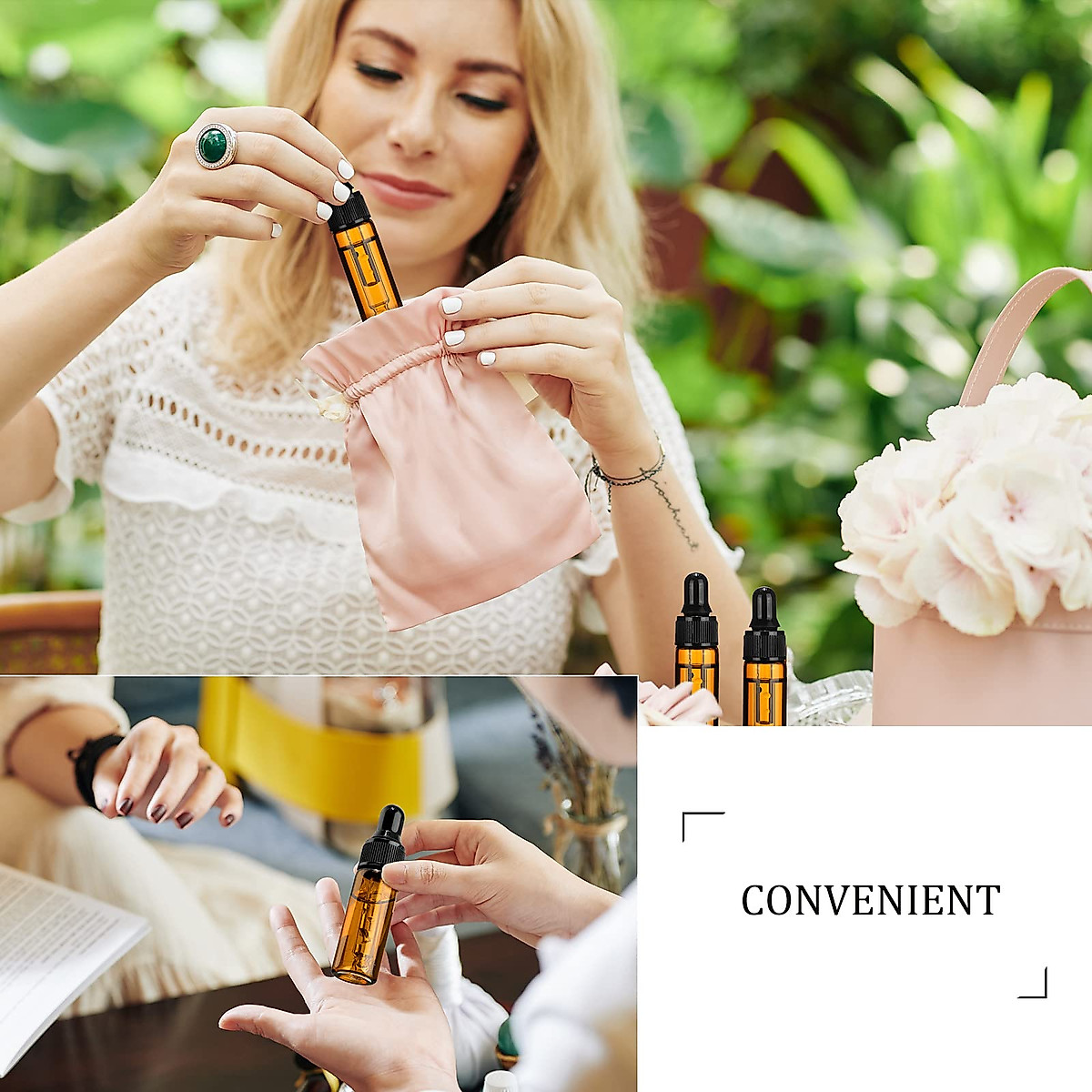 Bokon 100 Pcs Glass Dropping Bottles Mini Essential Oil Dropper Bottles Empty Sample Vials with Black Cap Tiny Storage Jars with Dropper for Perfumes Cosmetic Liquid Aromatherapy Lab (Amber,5 ml)