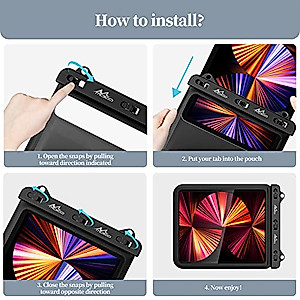 MoKo Waterproof Tablet Case Compatible with Fire HD 10, iPad 10th, iPad Pro 11 2022, iPad Air 5/4/3/2, iPad 10.2/9, Galaxy Tab S6/S7, Tab A 10.1, Stand Holder Dry Bag for Bathroom Kitchen Stand Pouch